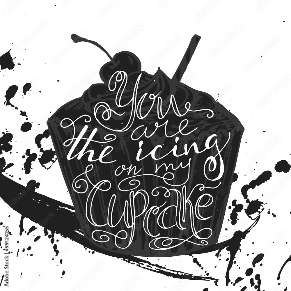Poster with typographical quote on dessert silhouette. Vector ...