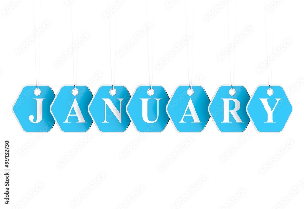 January text on blue labels Stock Illustration | Adobe Stock
