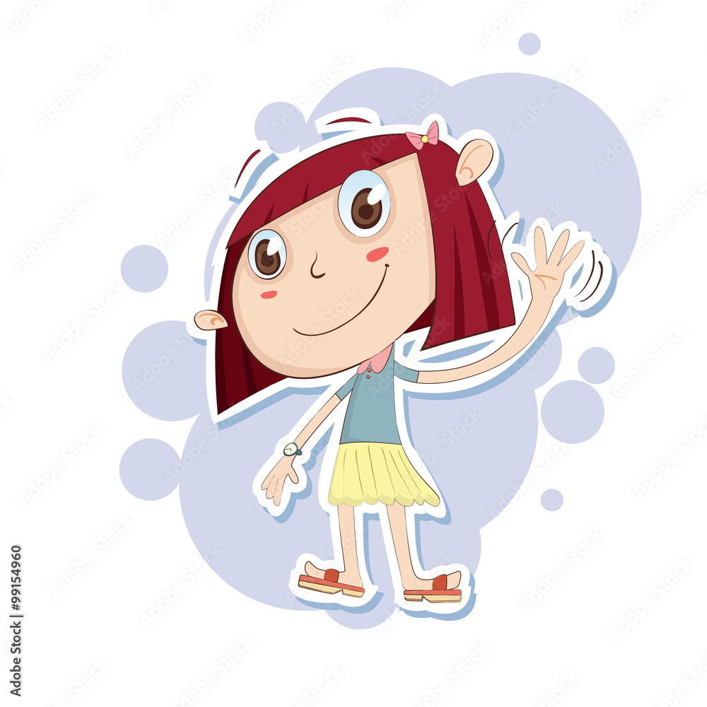 Cartoon little girl waving hand. Stock Vector | Adobe Stock