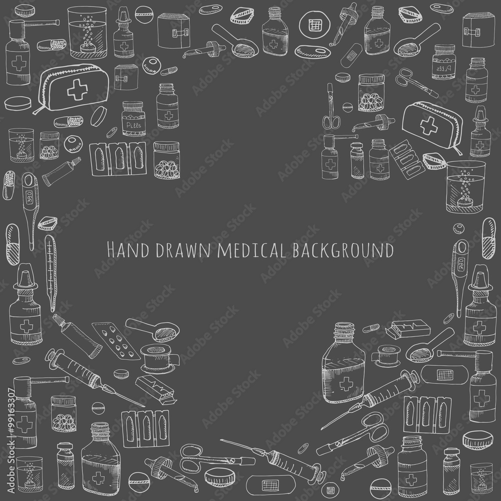 Heart shaped background made of healthcare and medicine hand drawn ...