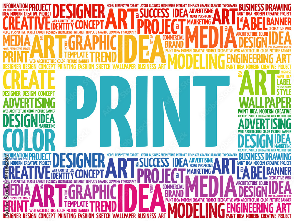 PRINT word cloud, creative business concept background Stock Vector ...