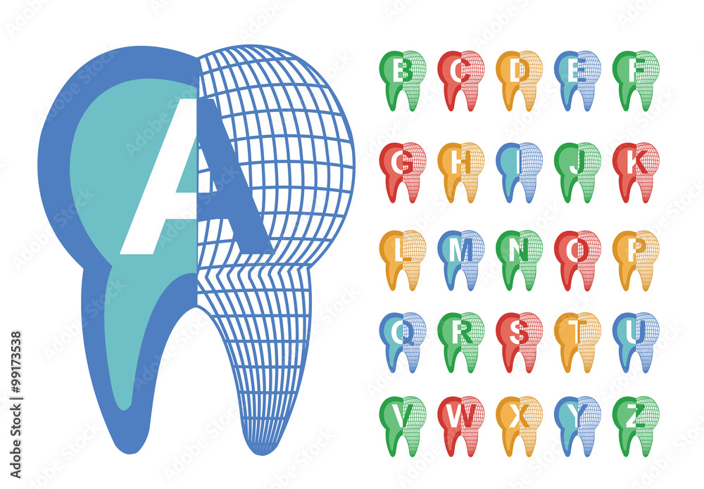Tooth font, Vector Colorful Alphabet for dental Design and Text Stock ...