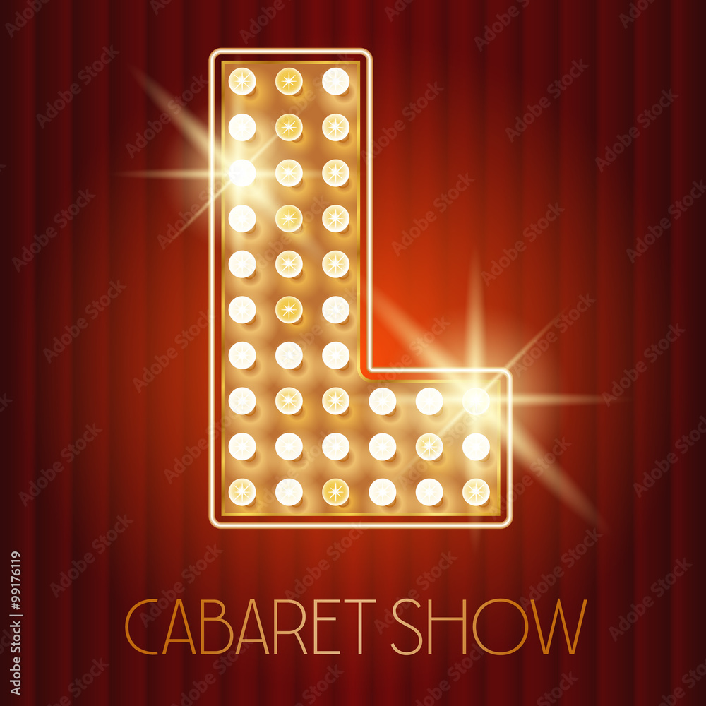 Vector shiny gold lamp alphabet in cabaret show style. Letter L Stock ...