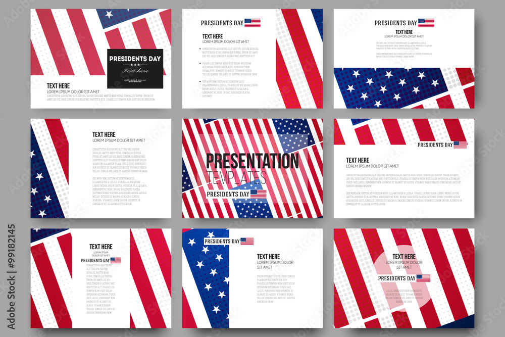 Set of 9 vector templates for presentation slides. Presidents day ...
