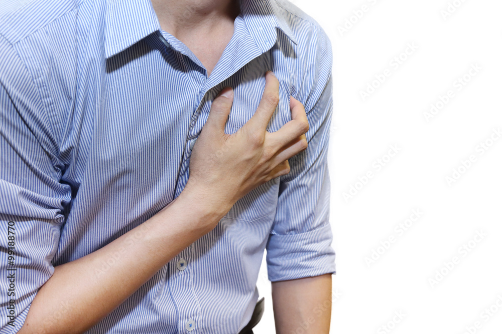 isolated man having a heart attack grab his chest with pain Stock Photo ...