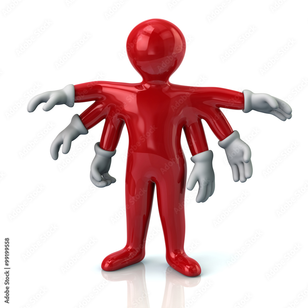 Red cartoon character man with six hands Stock-Illustration | Adobe Stock