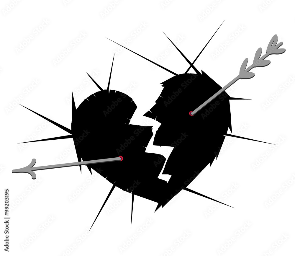 Broken heart vector illustration - two part of heart separation, with ...