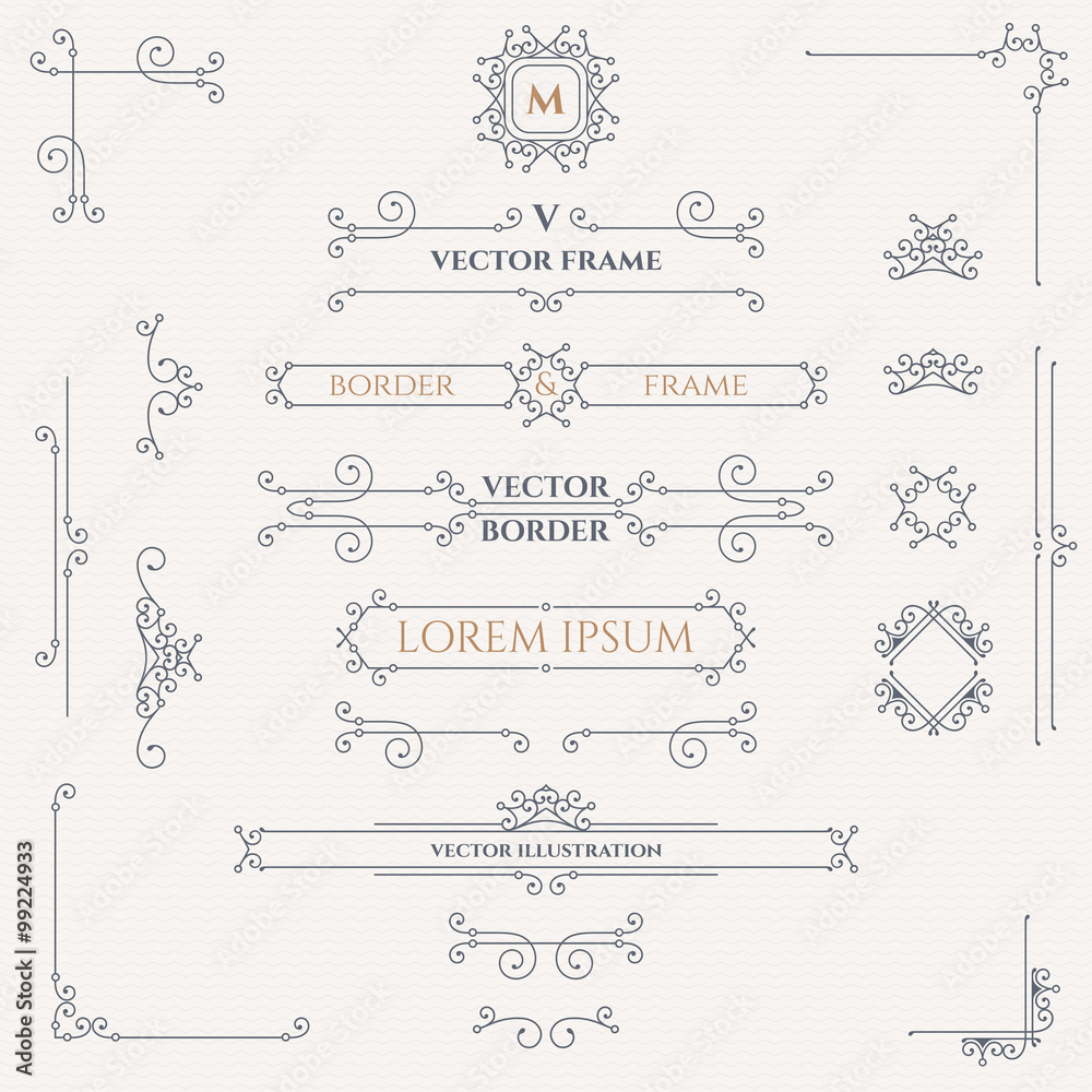 Vector monograms, borders, frames, corners. Design collection for ...