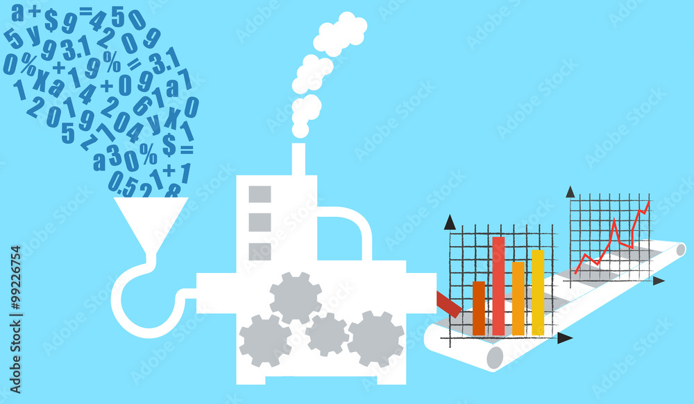Vector concept illustrating the idea of analytics; depicting how raw ...