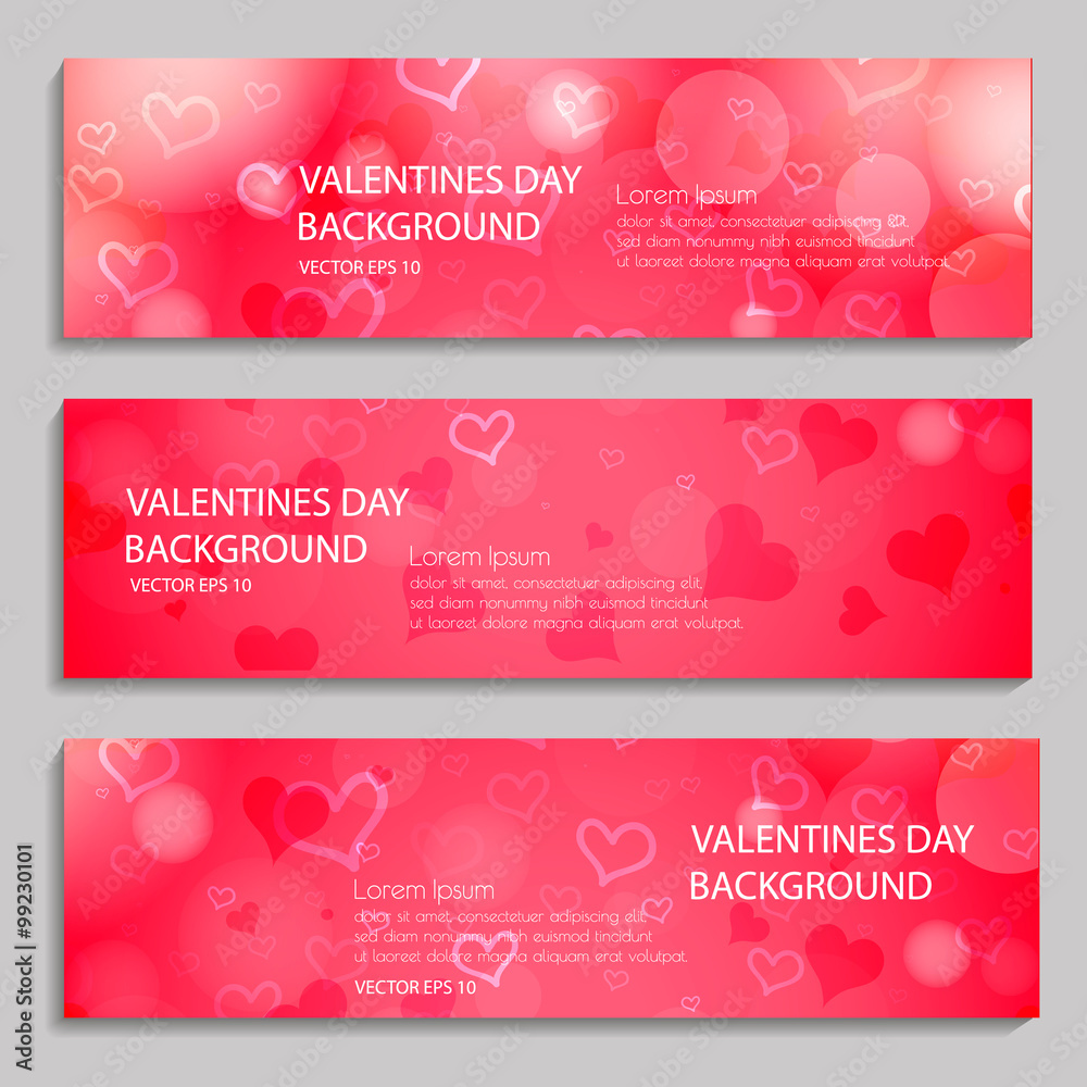 Pink heart on a red background, banners set. Happy Valentine's Day ...