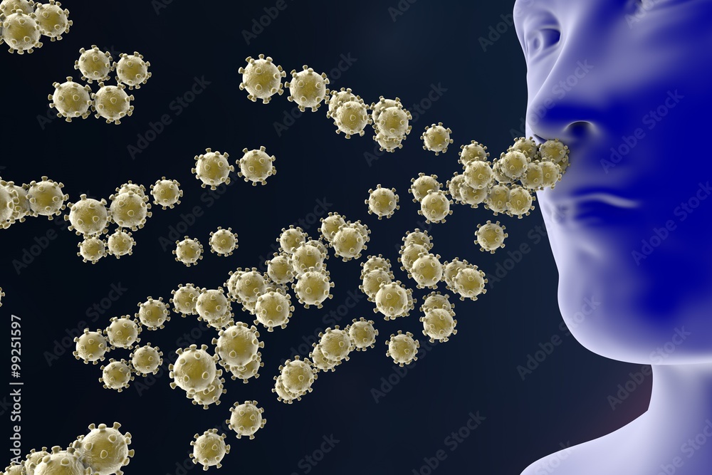 Infection of a human by respiratory viruses. Viruses and human head ...
