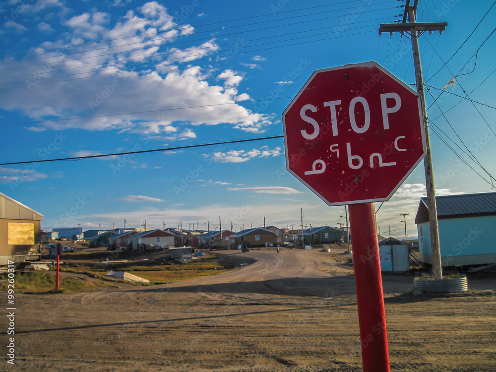 stop sign in a small Canadian Arctic community Stock Photo | Adobe Stock