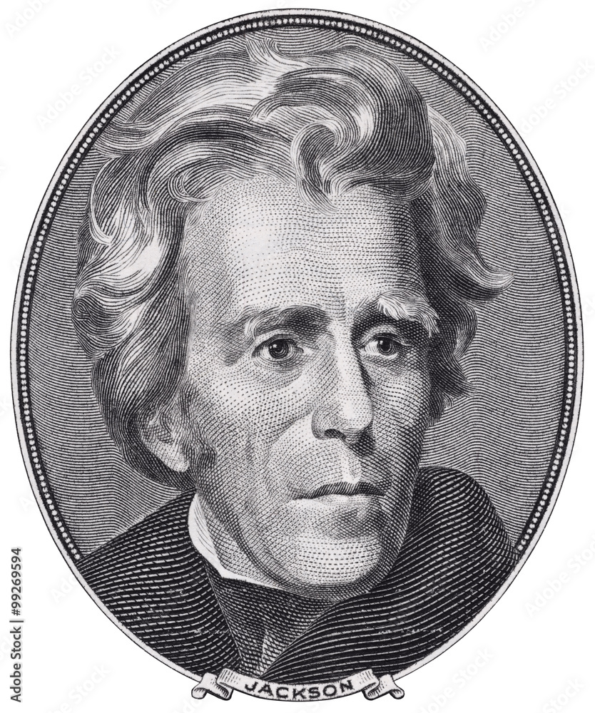 President Andrew Jackson face on twenty dollar bill macro isolated ...