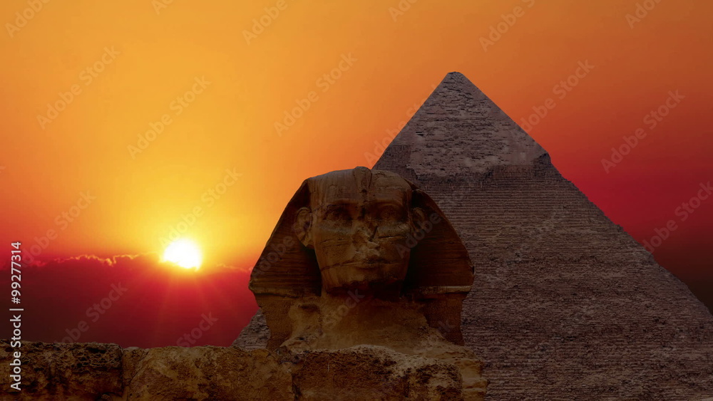 Sunrise over the pyramid of Cheops and Sphinx. Giza Egypt. (Time lapse ...