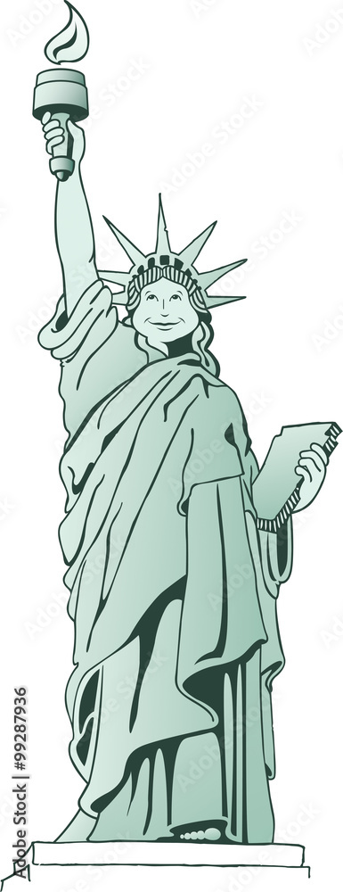 Cartoon depiction of the Statue of Liberty, symbol of freedom, in New ...