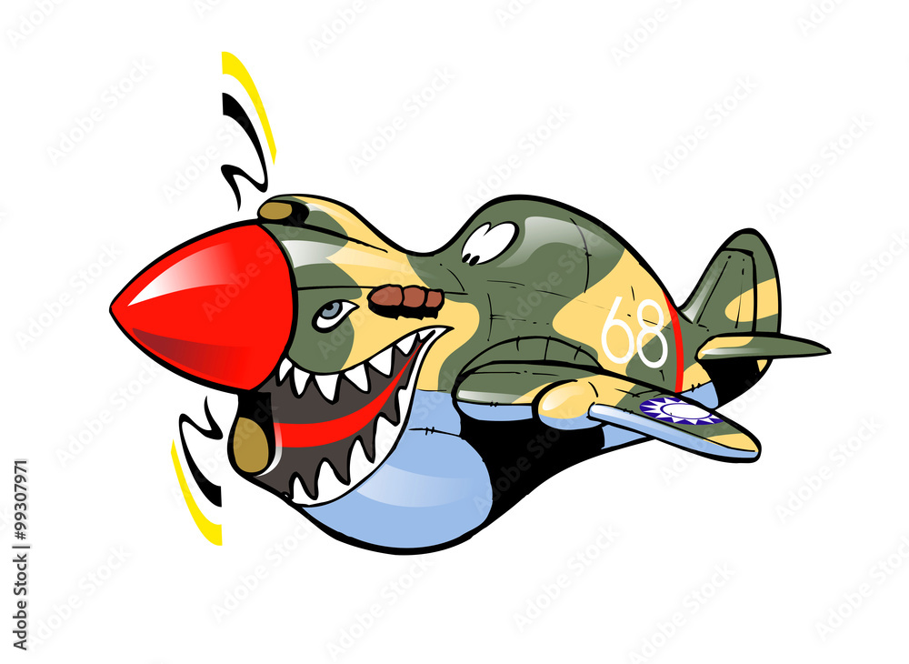 Cartoon style caricature of famous ww2 plane Curtiss P-40 warhawk Stock ...