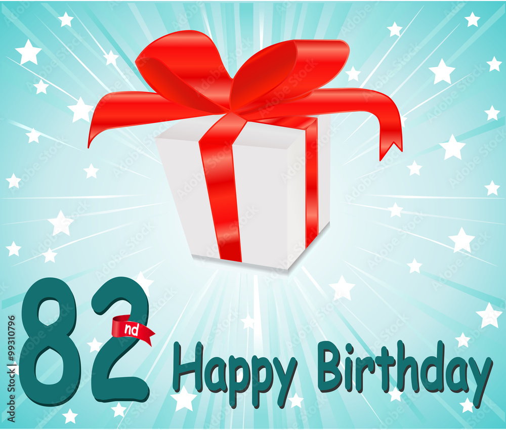 82 year Happy Birthday Card with gift and colorful background in vector ...