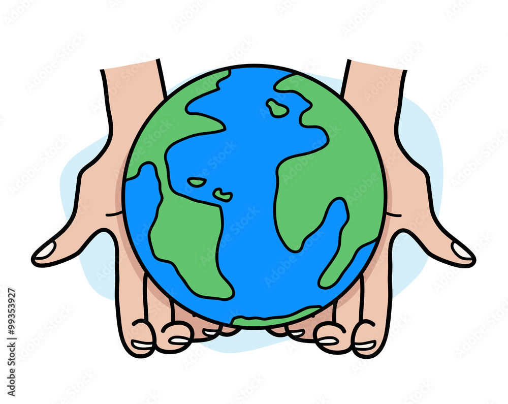 Eco Friendly, a hand drawn vector illustration of 2 hands holding on ...