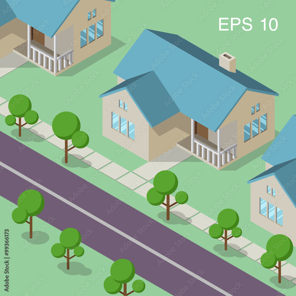 Isometric illustration of neighborhood with sibling houses on the ...