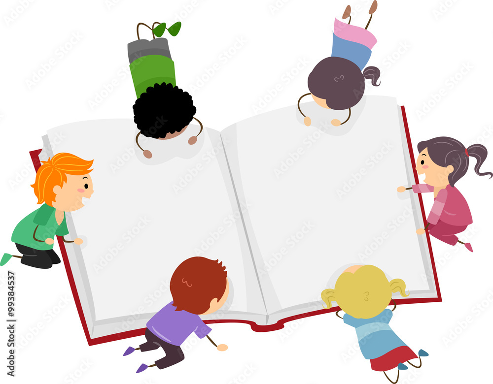 Stickman Kids Reading Big Book Stock Vector | Adobe Stock