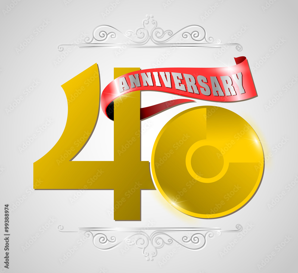 Golden and ribbon Template logo 40th anniversary, vector illustrator ...