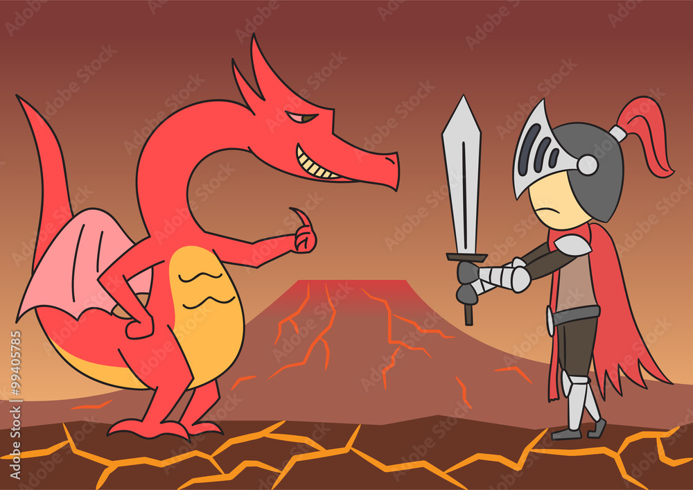 vector cartoon character dragon knight fighting Stock Vector | Adobe Stock