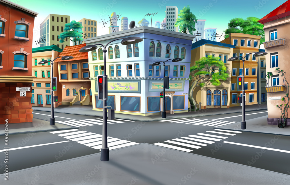 Urban crossroads. Image 01 Stock Illustration | Adobe Stock