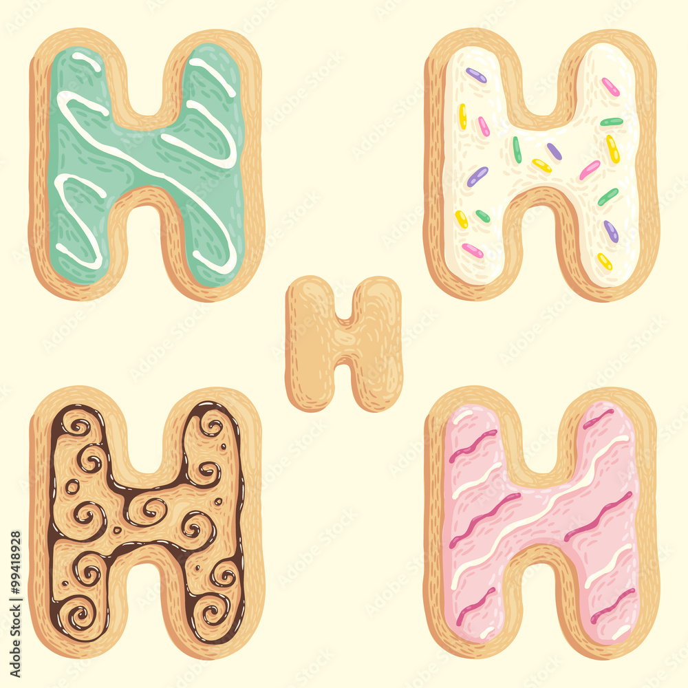The different types of the H letter in the shape of the cookie with ...