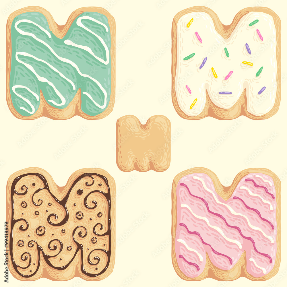 The different types of the M letter in the shape of the cookie with ...