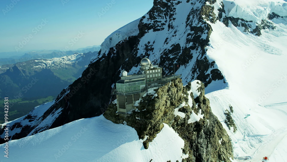 Aerial Swiss Jungfraujoch Sphinx Observatory Grindelwald mountain Stock ...