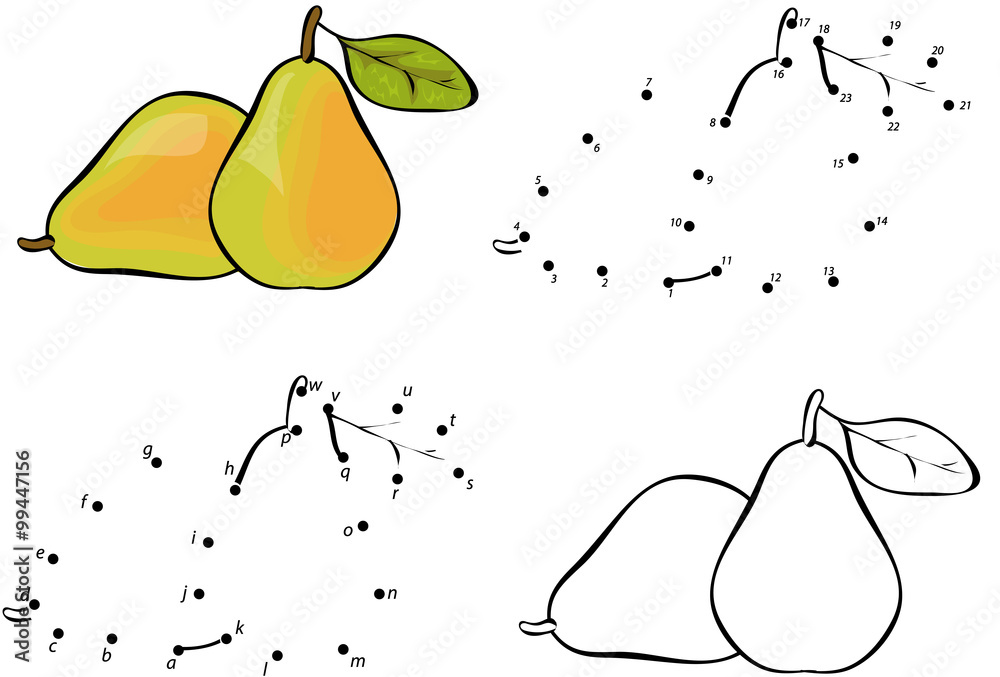 Cartoon pear. Vector illustration. Coloring and dot to dot game Stock ...
