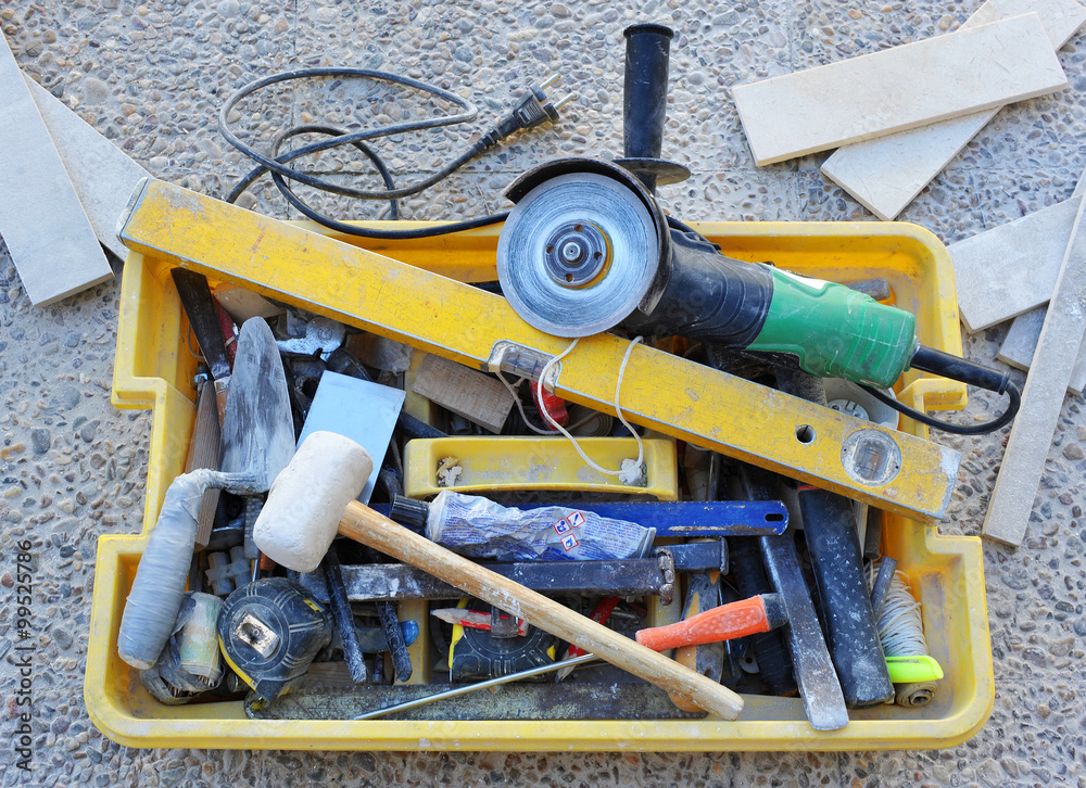 Bricklayer toolbox Stock Photo | Adobe Stock
