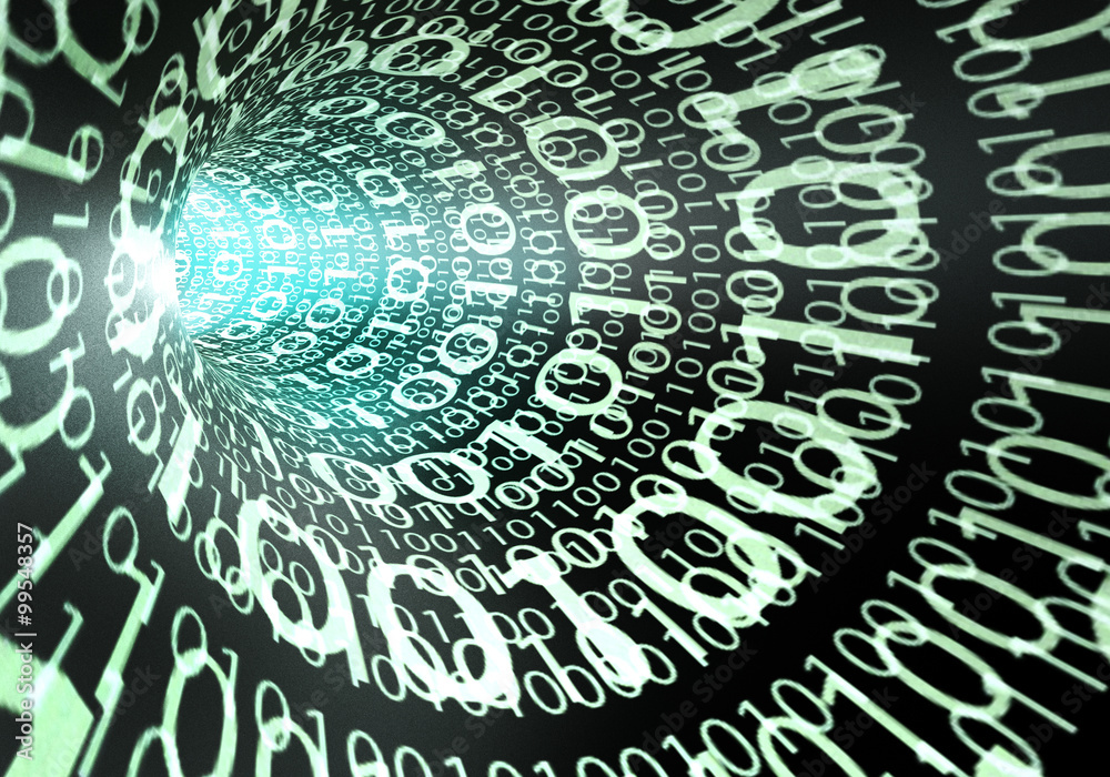 Tunnels with binary code as a data vortex Stock Illustration | Adobe Stock