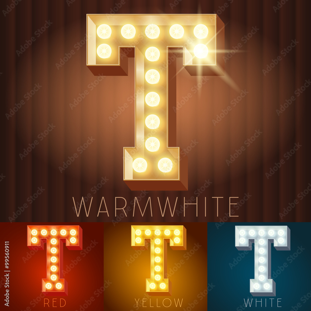 Vector electric light up lamp alphabet in hard font. Letter T Stock ...