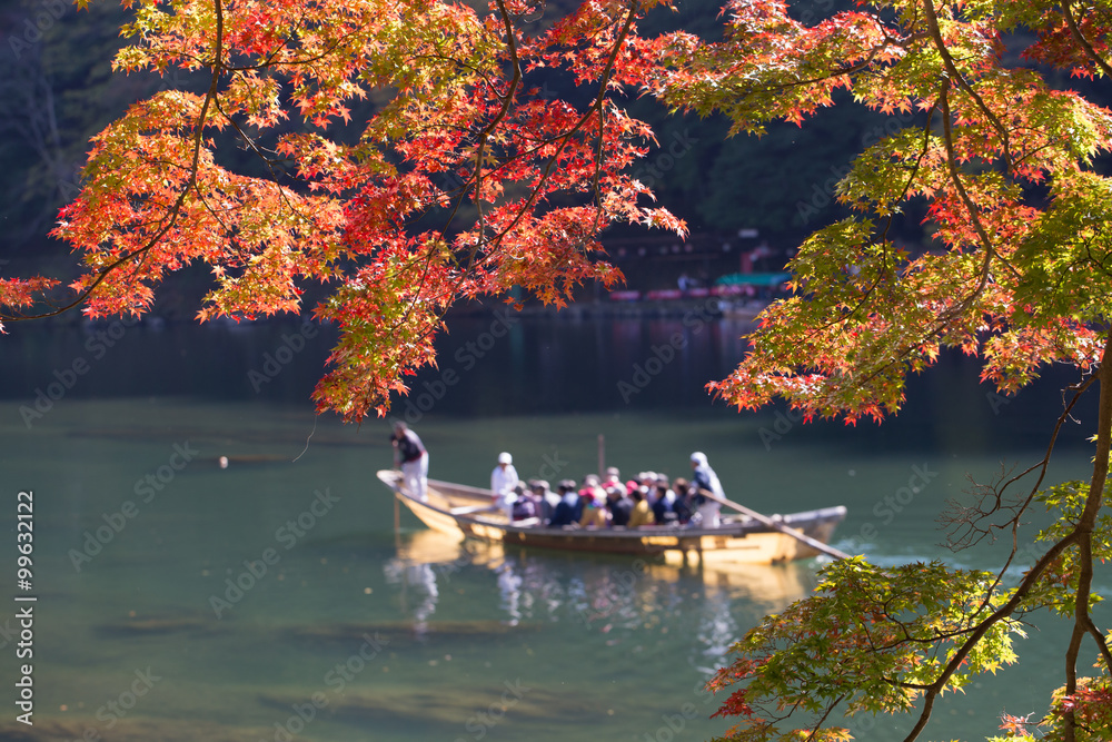 Fotografia do Stock: Arashiyama sightseeing, red maple leaves blooming ...