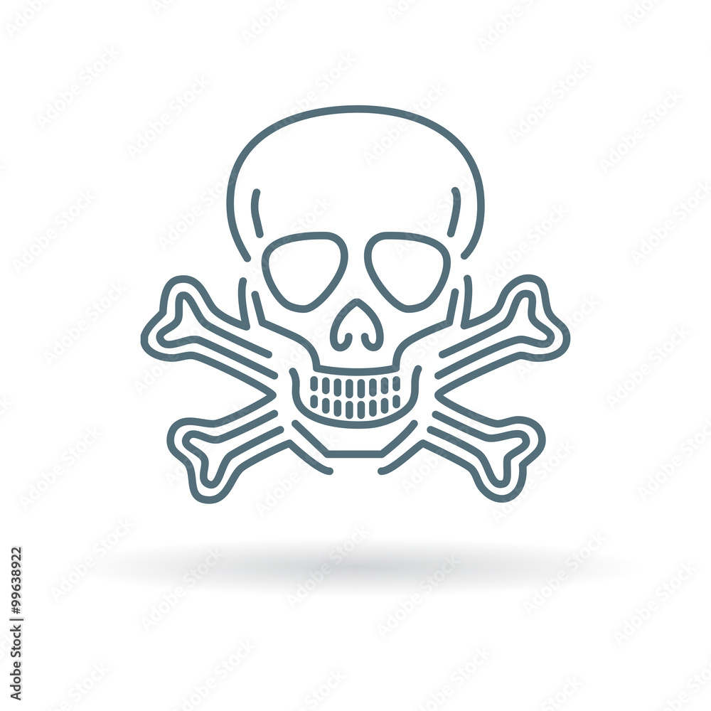 Beware danger skull icon. Warning skull sign. Skeleton symbol. Thin ...