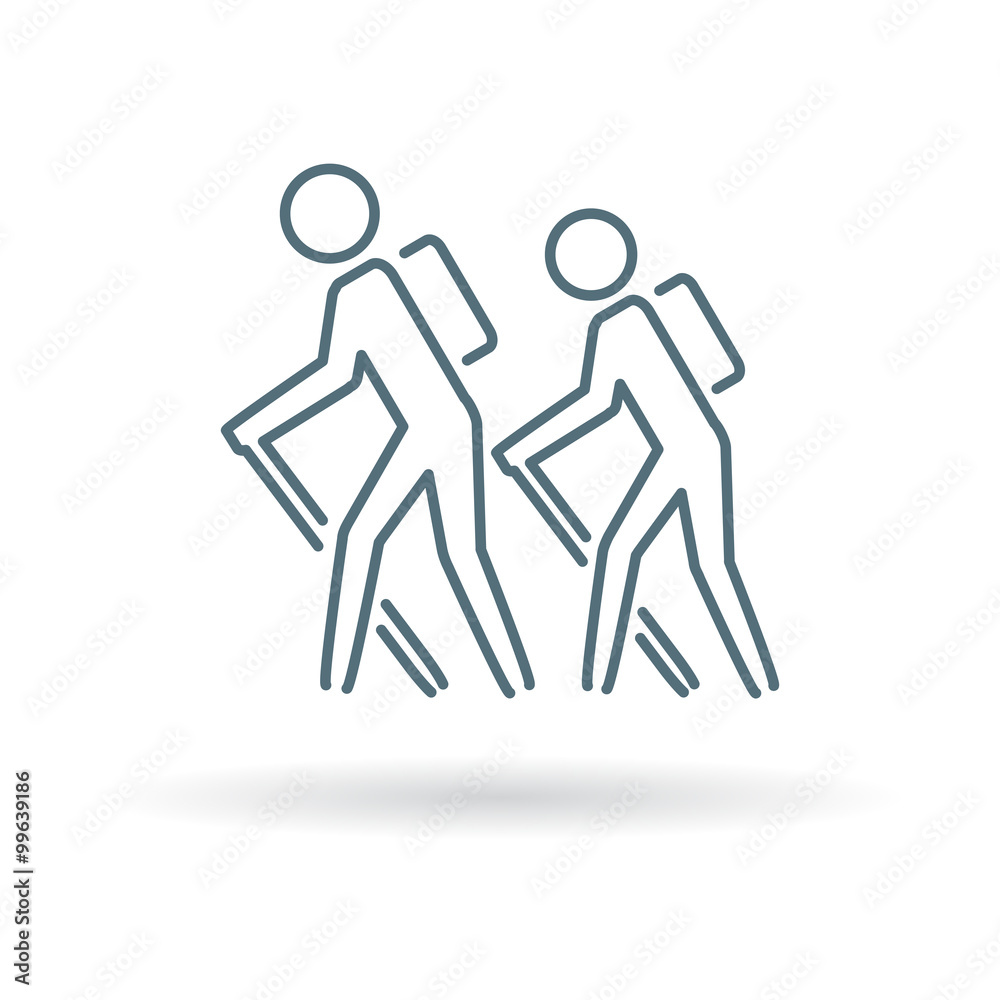 Hiking icon. Hiking trail sign. Hikers symbol. Thin line icon on white ...