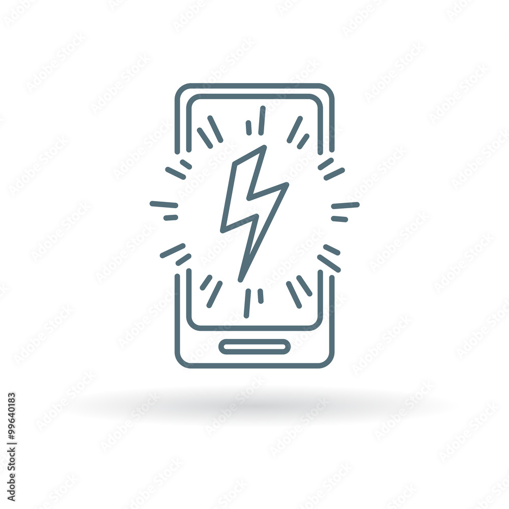 Smartphone power charge icon. Cellphone lightning bolt sign. Mobile ...