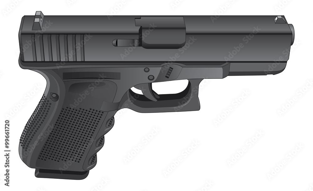 Gun Semi Automatic Handgun is a detailed illustration of a modern black ...