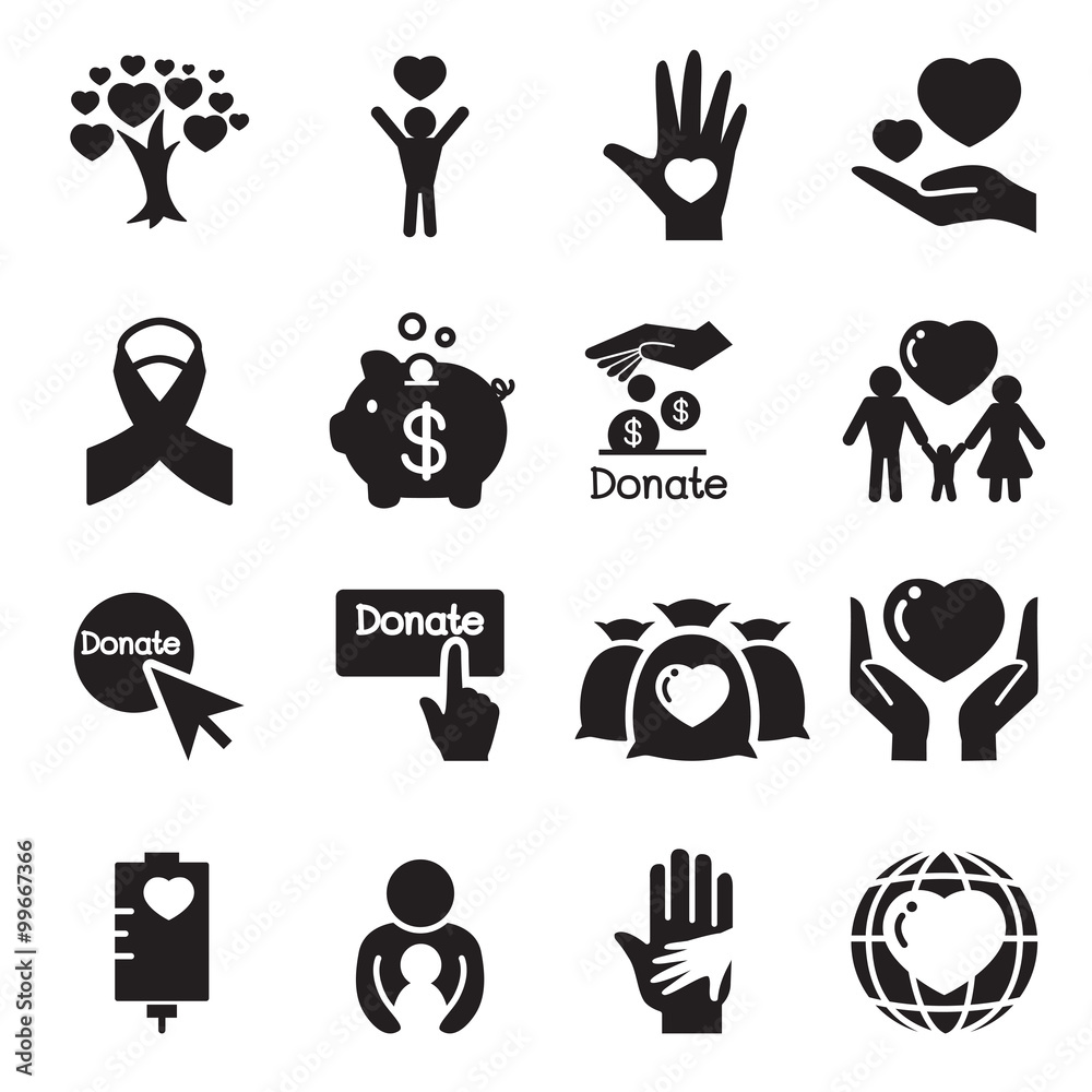 Donation & giving icons Set Stock Vector | Adobe Stock