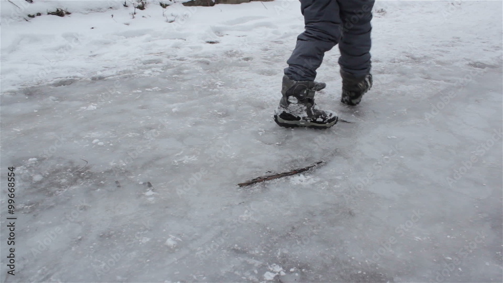 break through ice/child stomping their feet on the ice and wants to ...