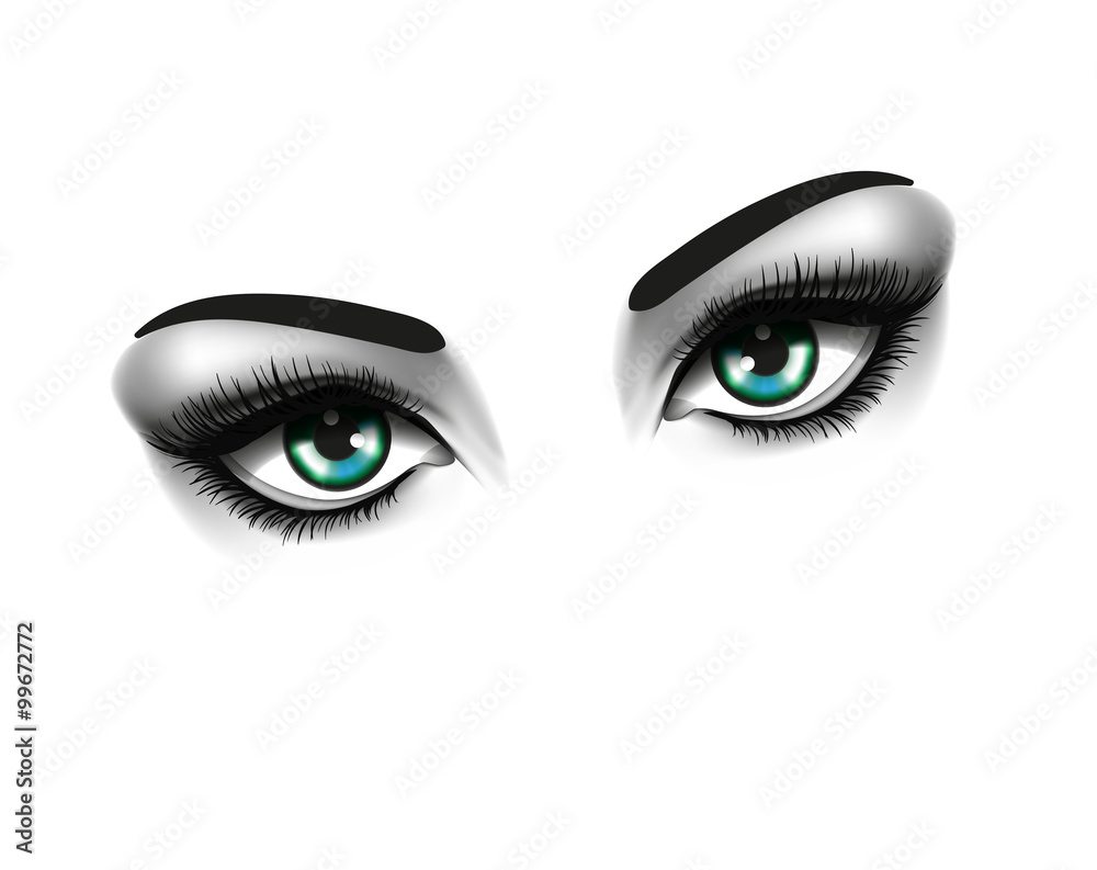 Eye fashion and beauty concept. Two eyes on white background Stock ...