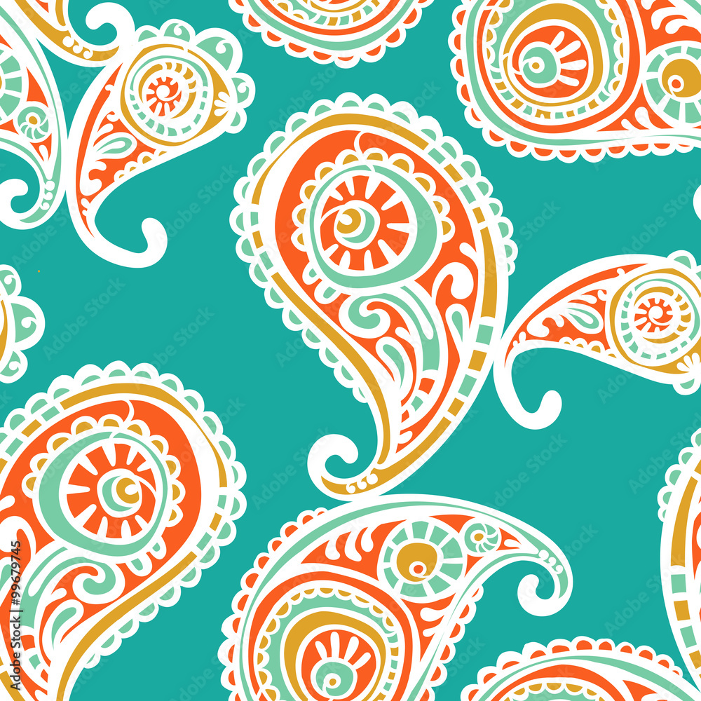 Paisley. Vector seamless illustration. Bright color pattern. Stock ベクター ...