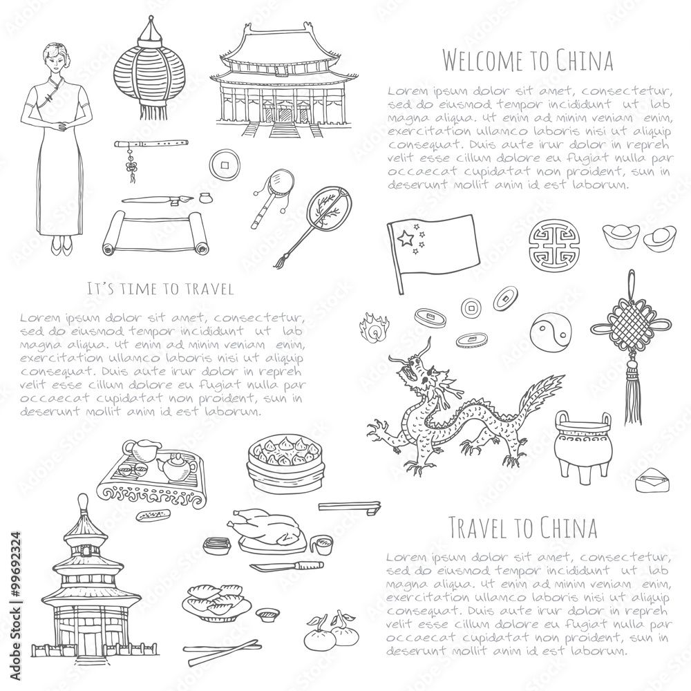 Hand drawn doodle China icons collection Vector illustration Sketchy ...