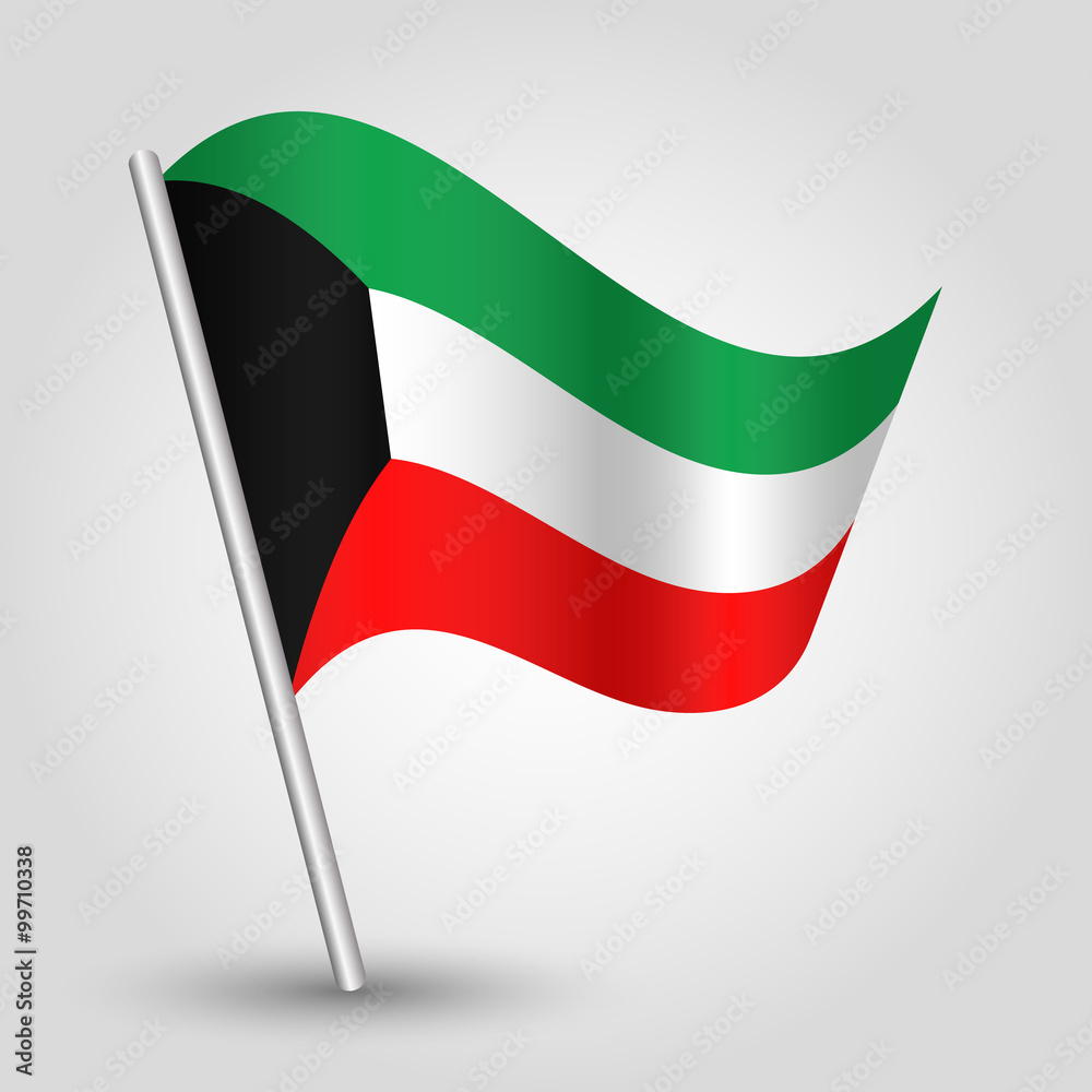 vector waving simple triangle kuwaiti flag on slanted pole - icon of ...