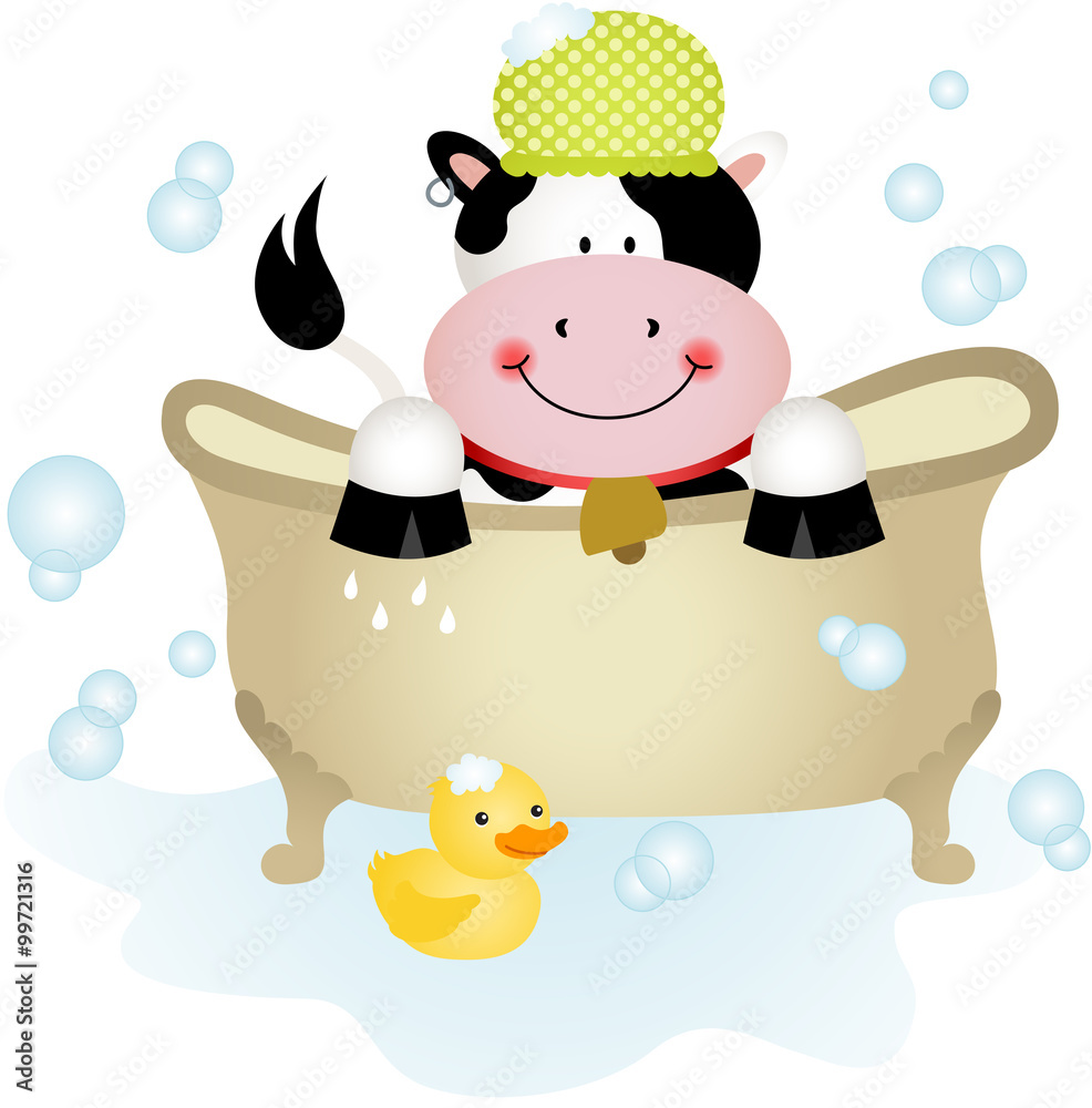 Cute cow taking a bath Stock Vector | Adobe Stock