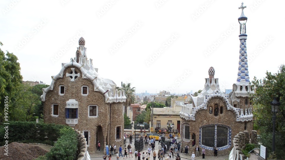 Park Guell, a municipal garden designed by Antoni Gaudi. Built in 1900 ...