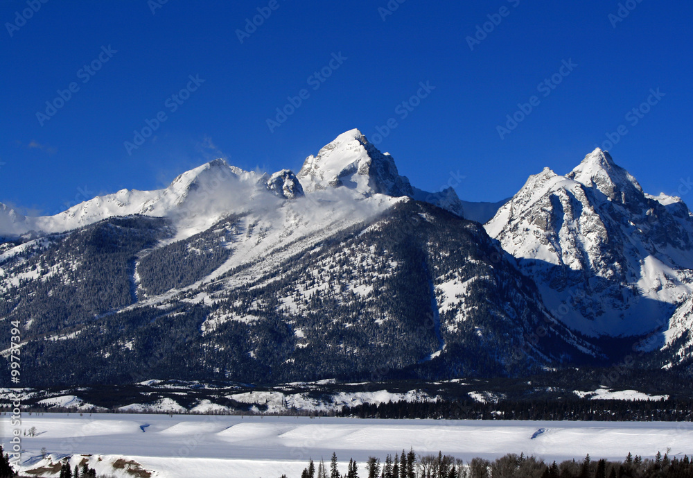 Buck and Wister Mountain peaks in the Grand Teton range in the Central ...