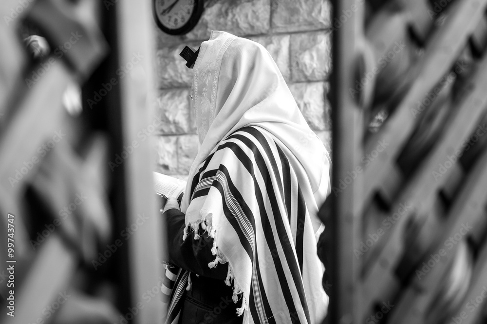 Jewish men praying in a synagogue with Tallit Stock Photo | Adobe Stock