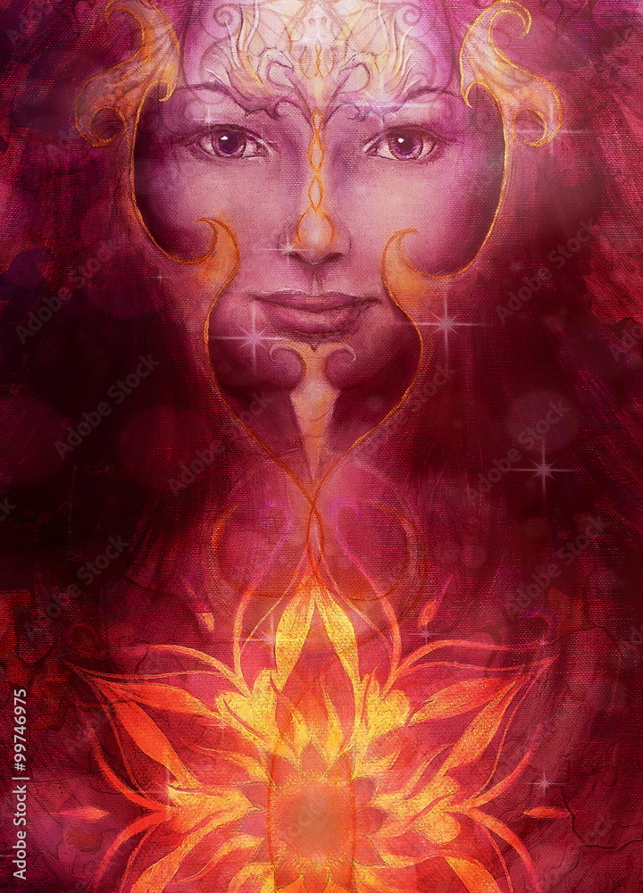 Beautiful Painting Goddess Woman with ornamental mandala and color ...